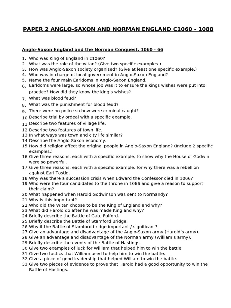 100 Knowledge Questions - Anglo-Saxon | PDF