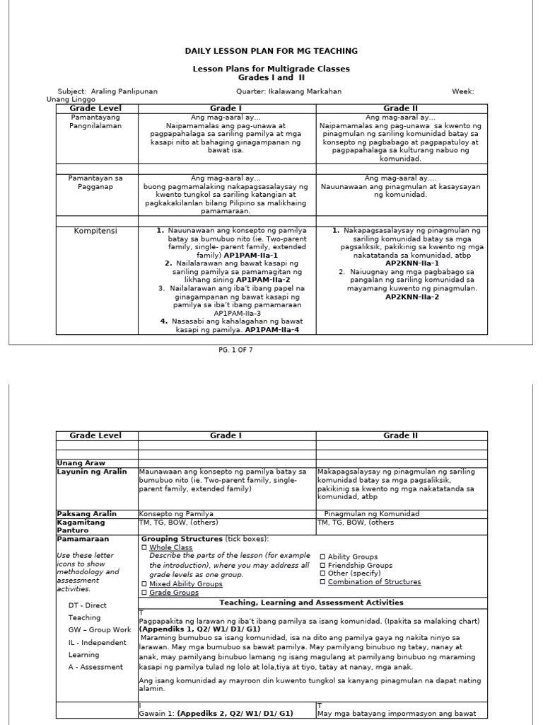 AP DLP, Grade 1 _ 2, Week 1 | PDF