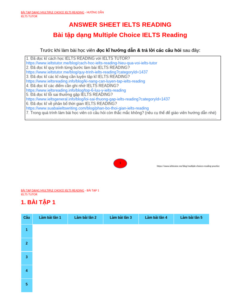 Answer Sheet Ielts Reading - Bài Tập Dạng Multiple Choice Ielts Reading ...
