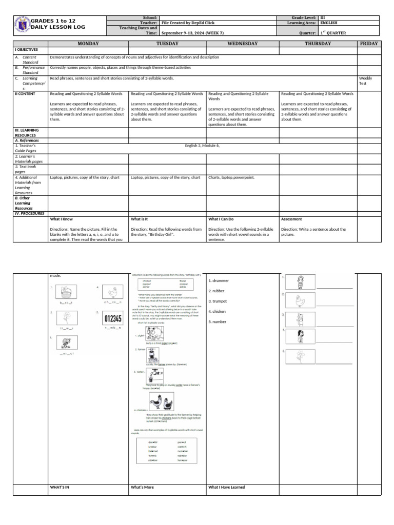 DLL - English 3 - Q1 - W7 | PDF