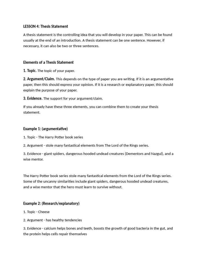 Thesis Statement and Outlining | PDF