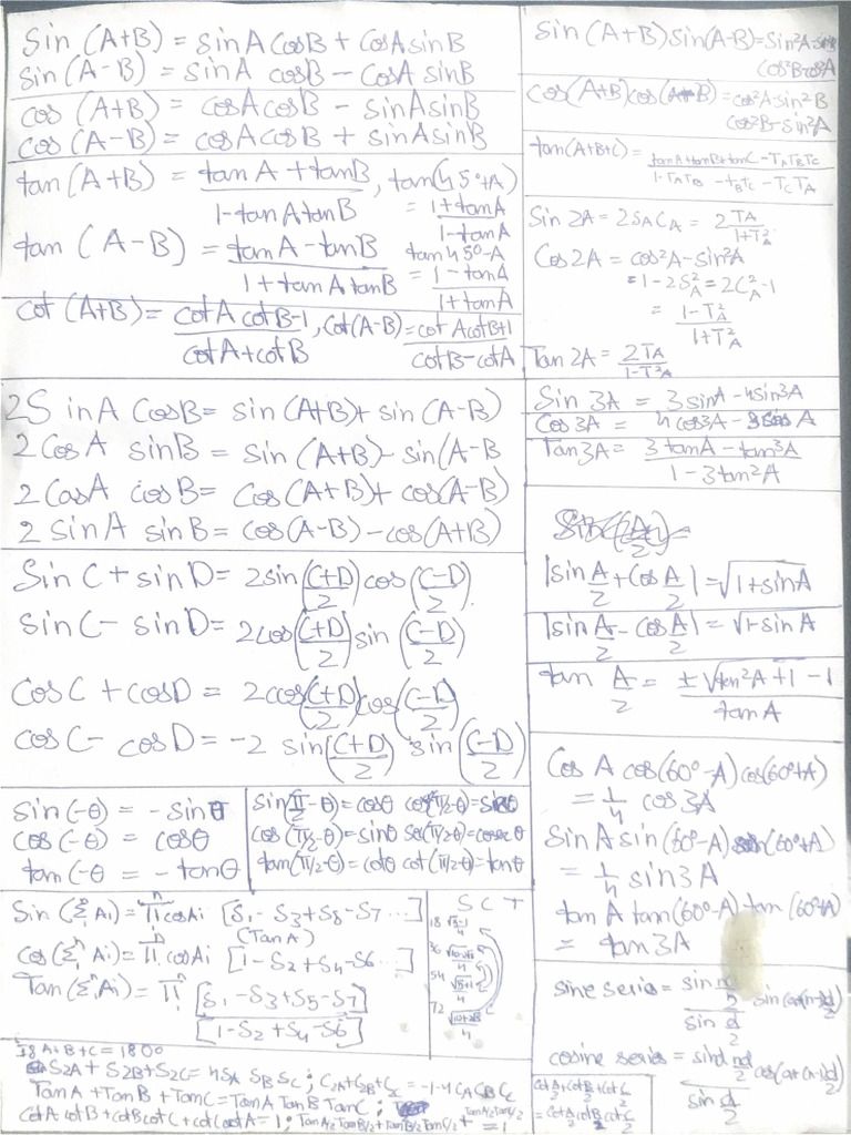 Trigo Formulas (Short Notes) | PDF