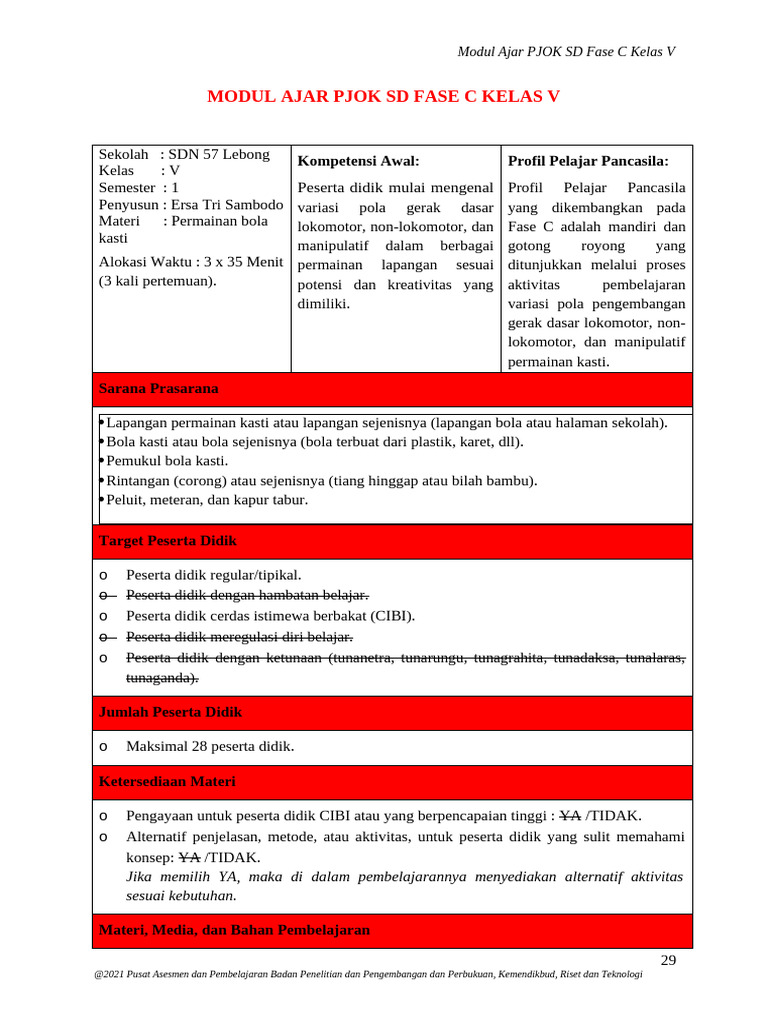 03 Modul Ajar Permainan Kasti - 27 - 07 - 2021 | PDF