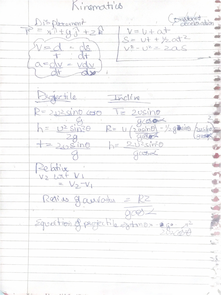 Kinematics Short Notes Pdf