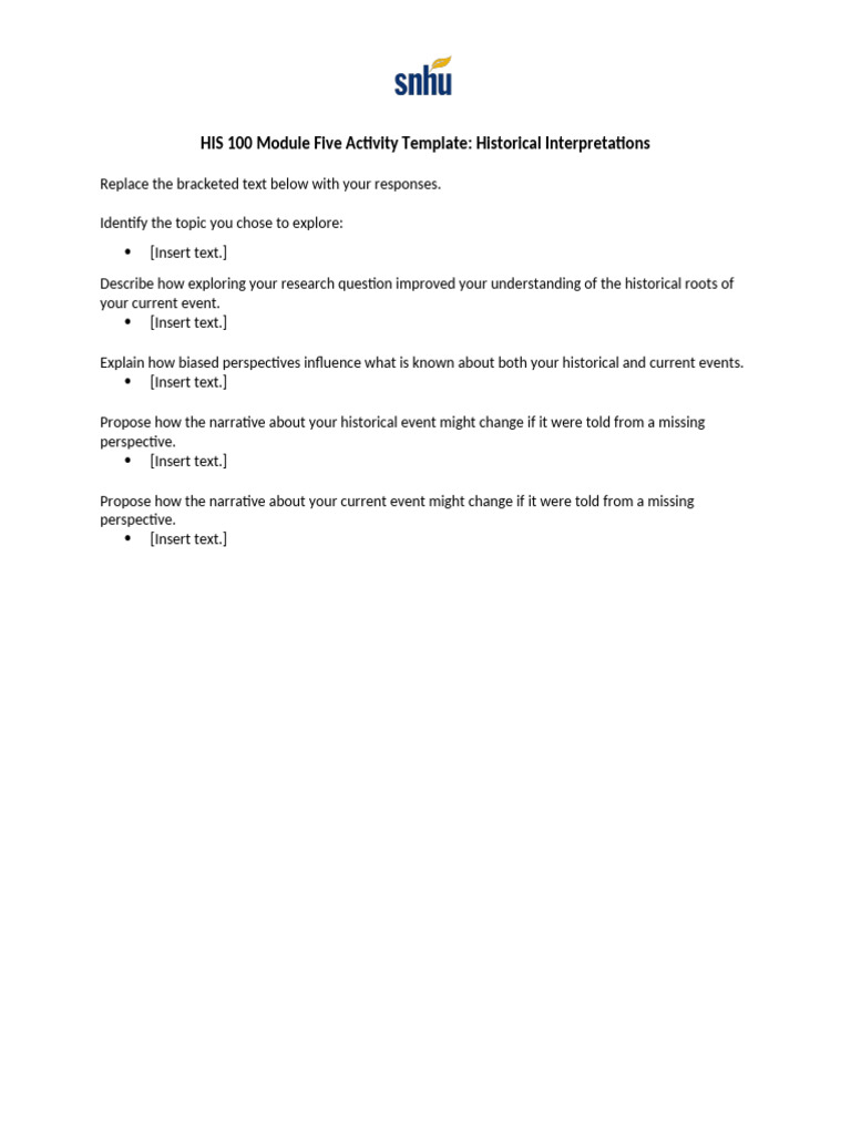 HIS 100 Module Five Activity Template | PDF