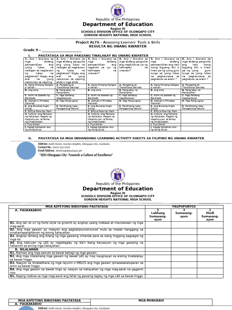 ALTS TOOL RESULT 1st Quarter | PDF