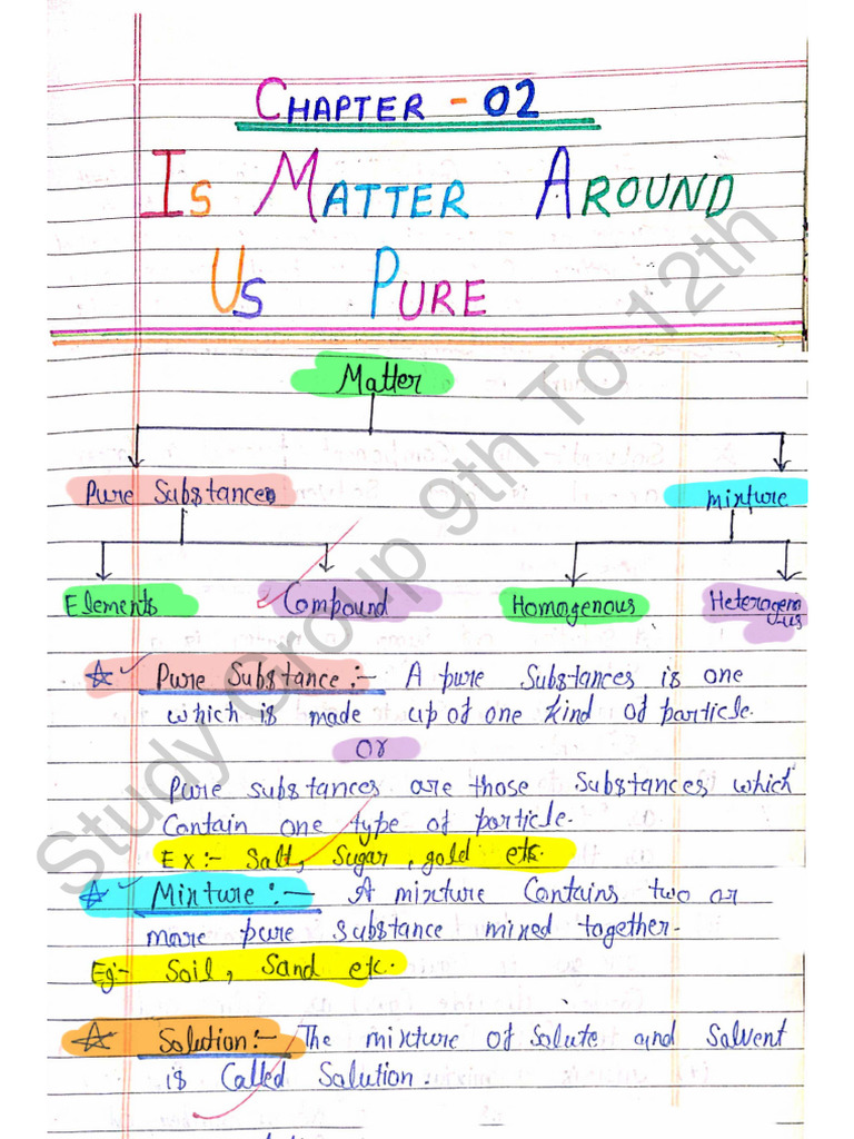 Chapter 2 IS MATTER AROUND US PURE Science Class 9th Handwritten PDF ...