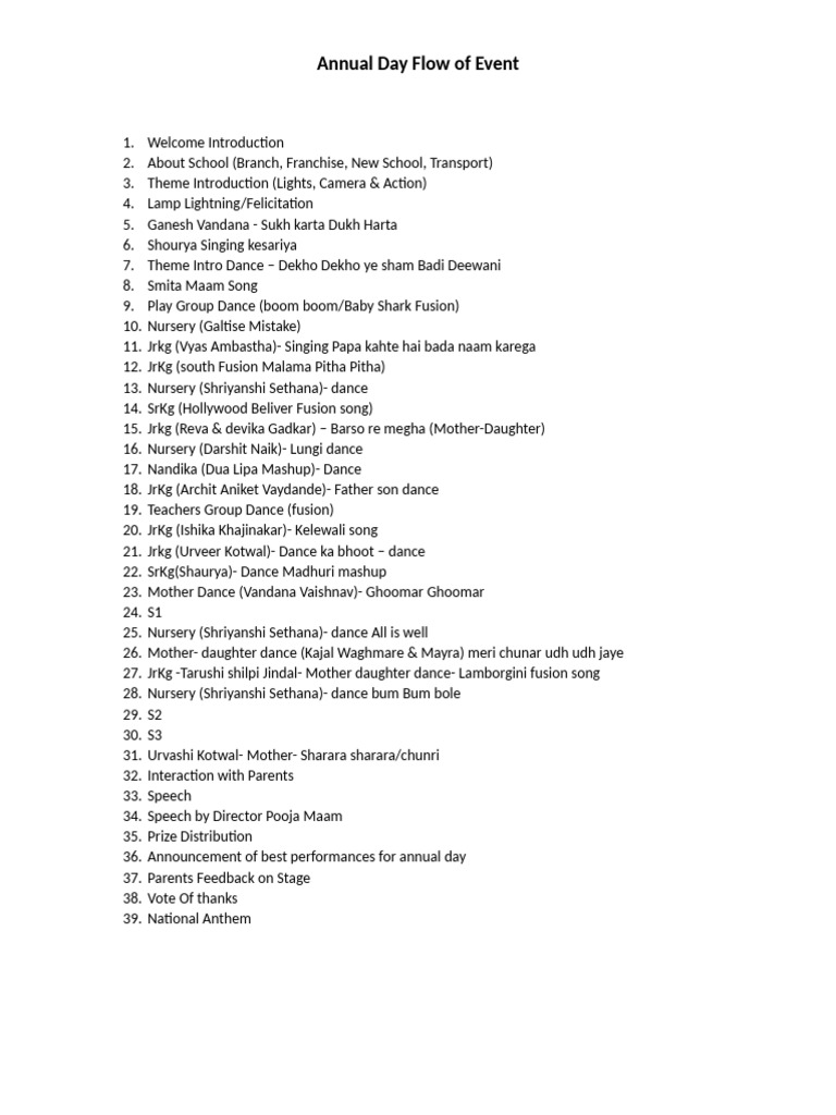 Flow of Event - For Parents | PDF