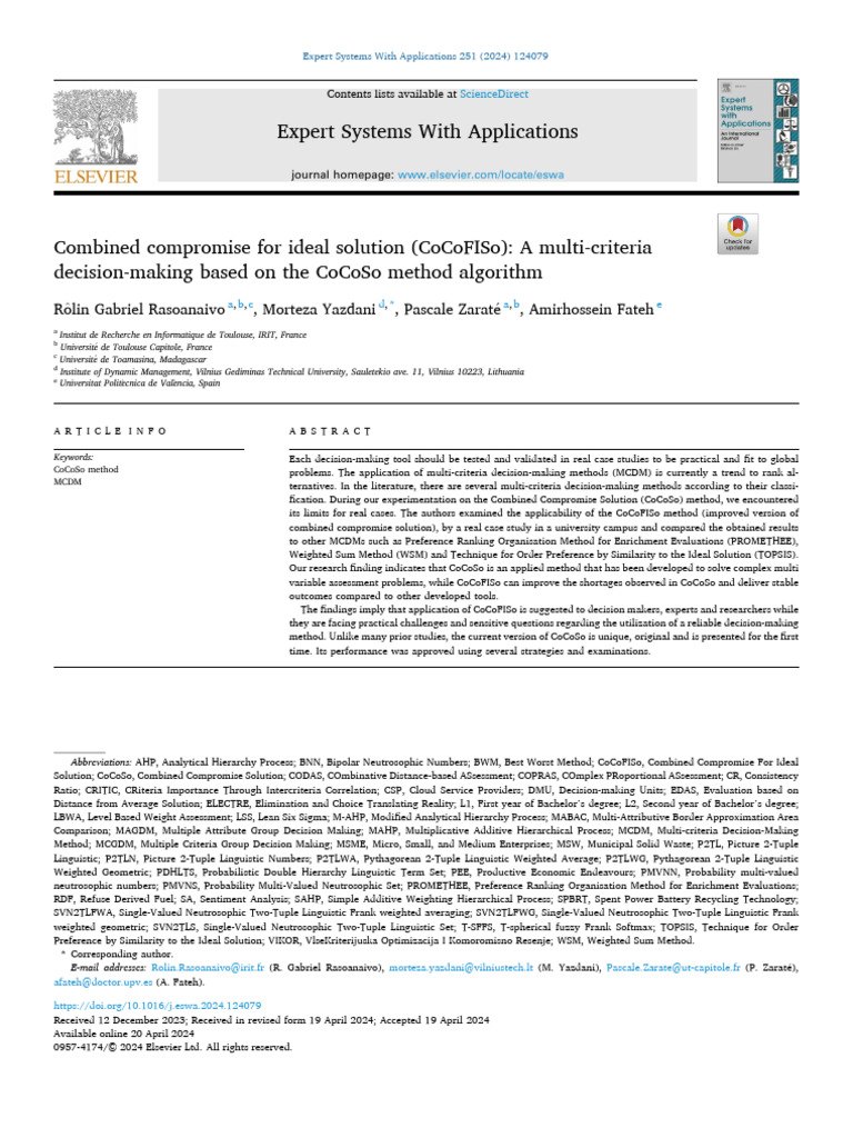 Combined Compromise For Ideal Solution CoCoFISo - A Mul - 2024 - Expert ...
