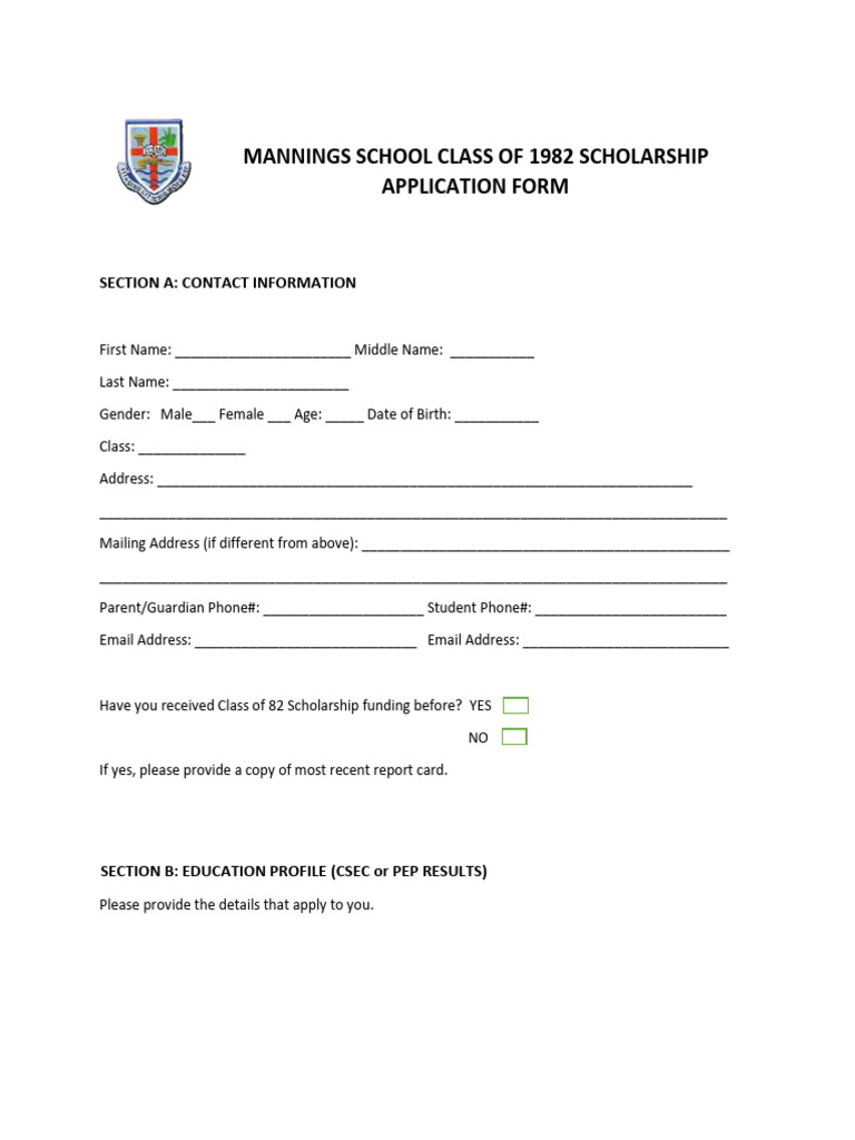 CLASS OF 1982 SCHOLARSHIP APPLICATION FORM.2024 | PDF