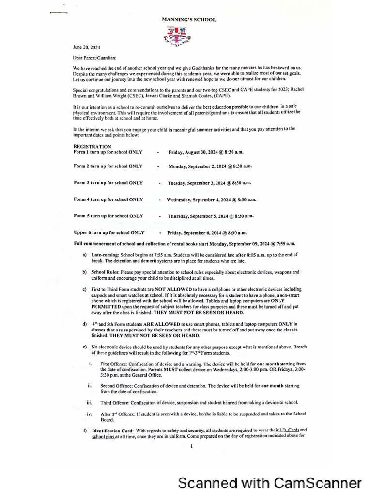 Manning's School Information Sheet | PDF