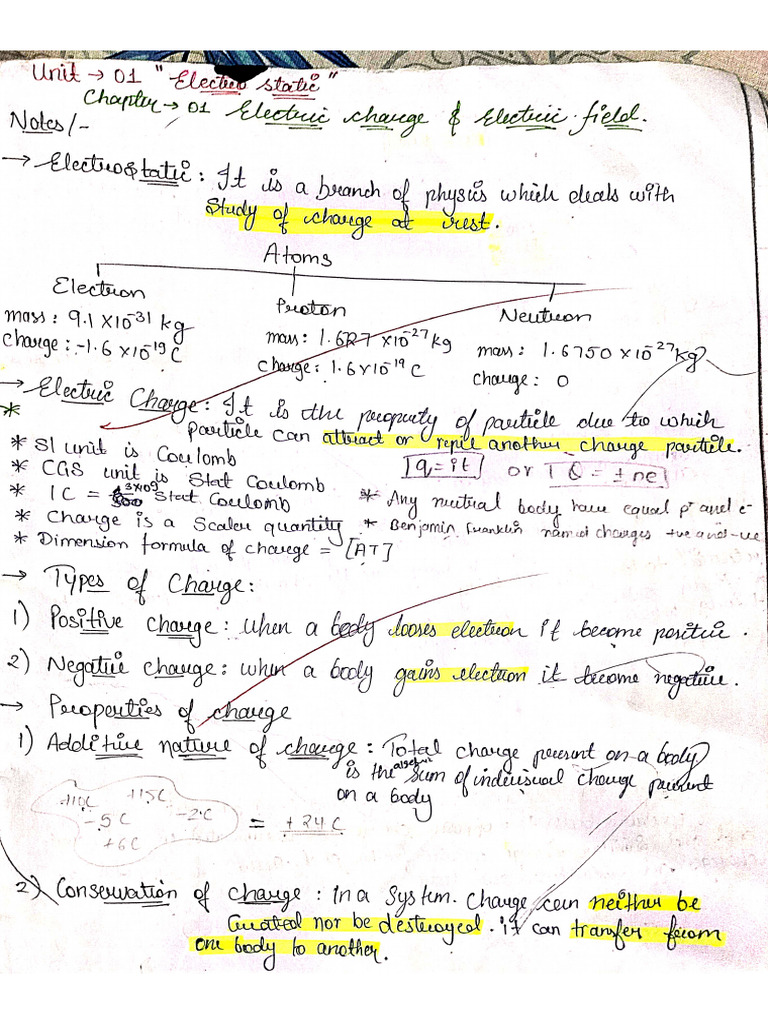 Electric Charge and Electric Field..notes PDF | PDF