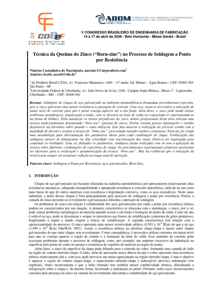 Técnica Burn-Zinc na Soldagem de Aços Galvanizados | PDF | Galvanização ...