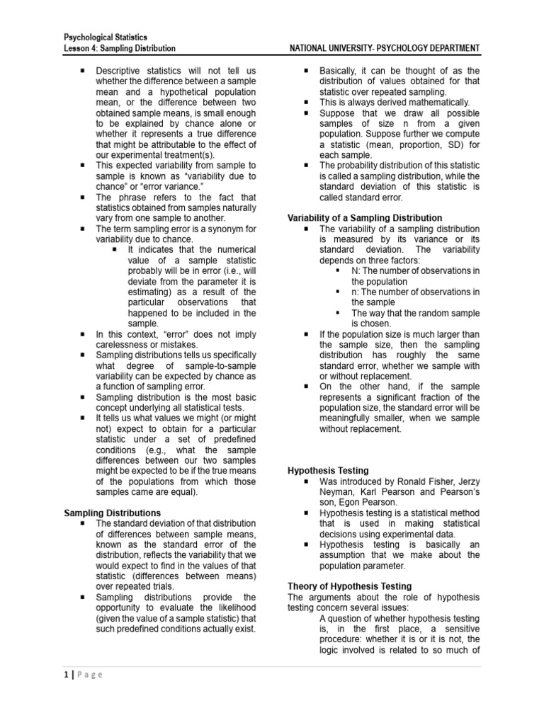 Lesson 4 Sampling Distribution | PDF