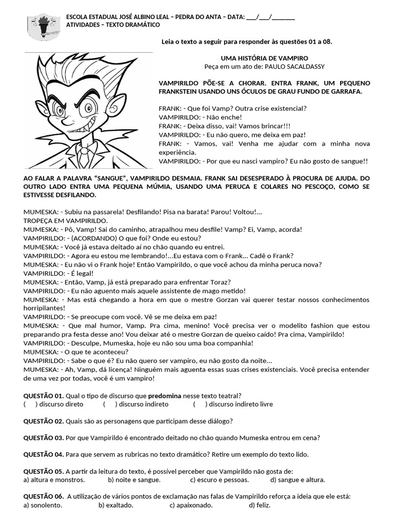 Texto Dramático - Atividades | PDF