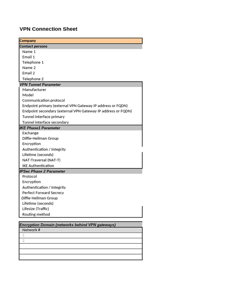VPN Connection Sheet S 2 S | PDF