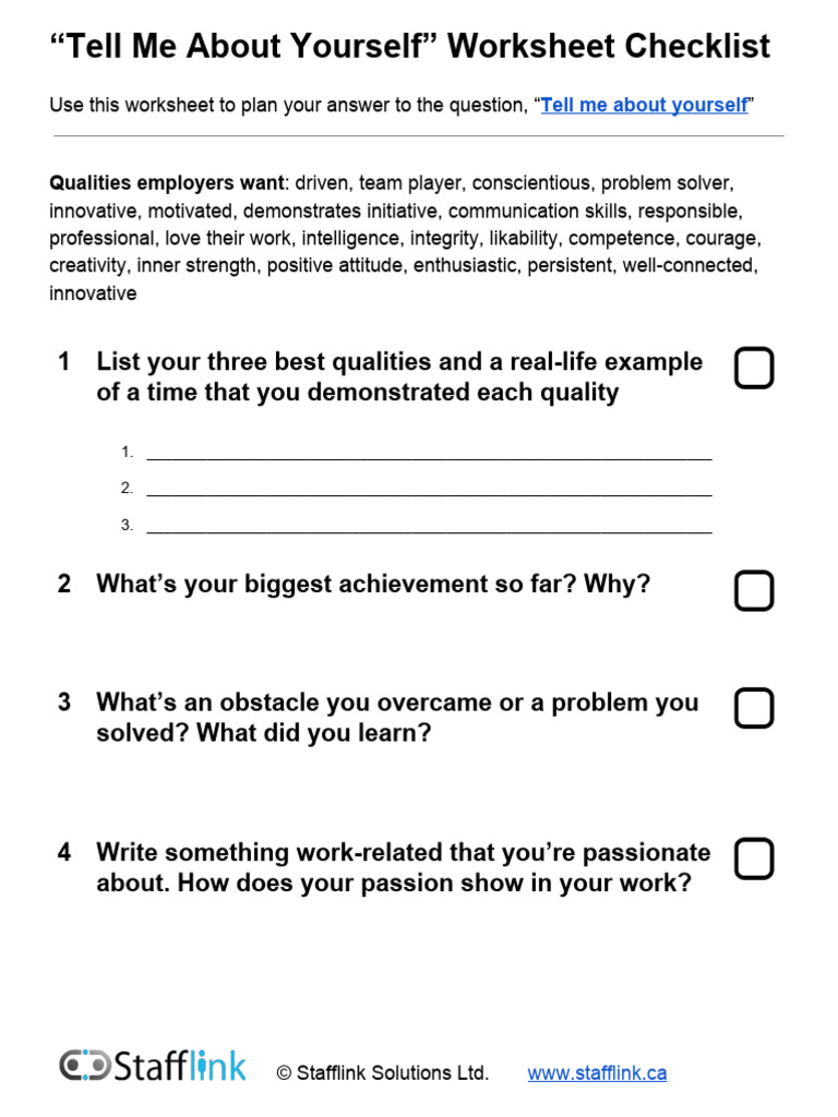 Tell Me About Yourself Checklist | PDF