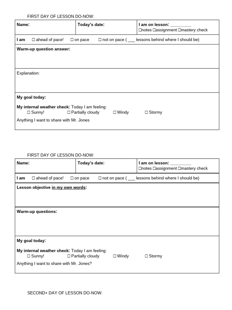 Do Now sheets 24-25 Jones IT | PDF