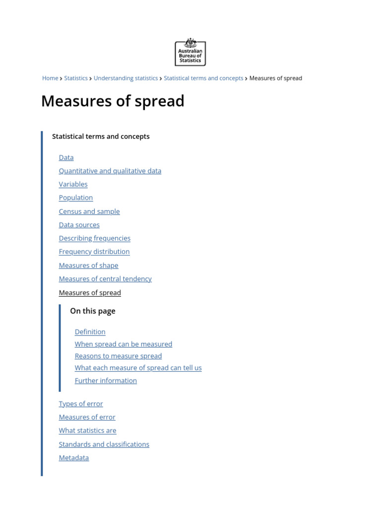 Measures of Spread - Australian Bureau of Statistics | PDF