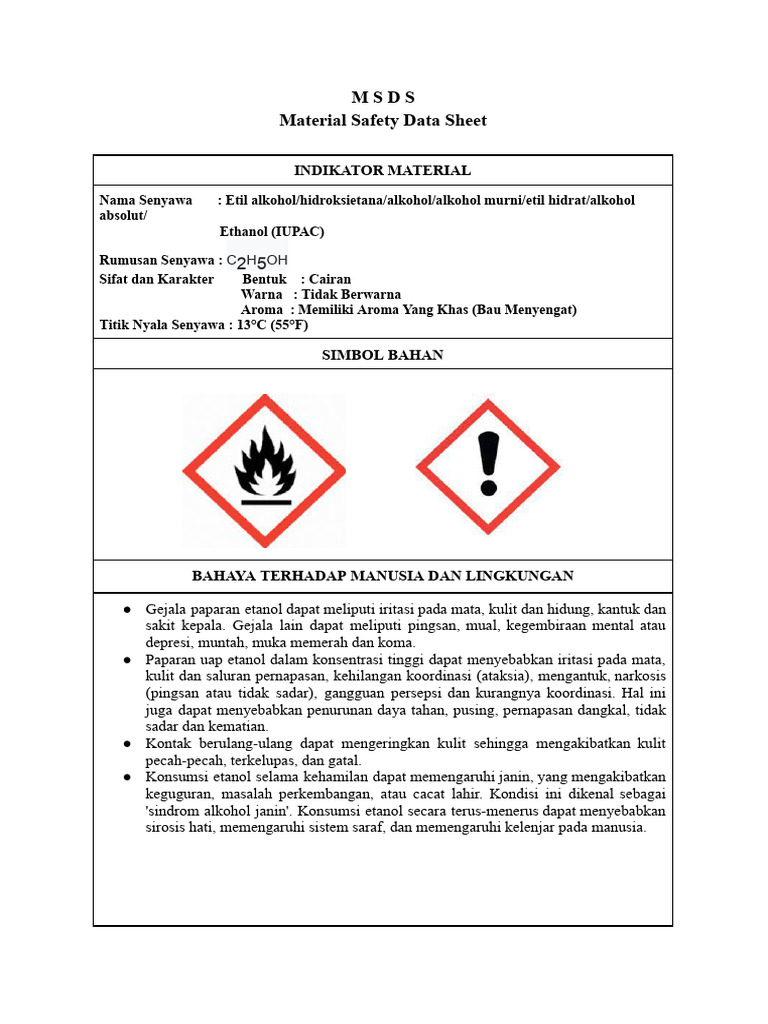 MSDS Ethanol | PDF