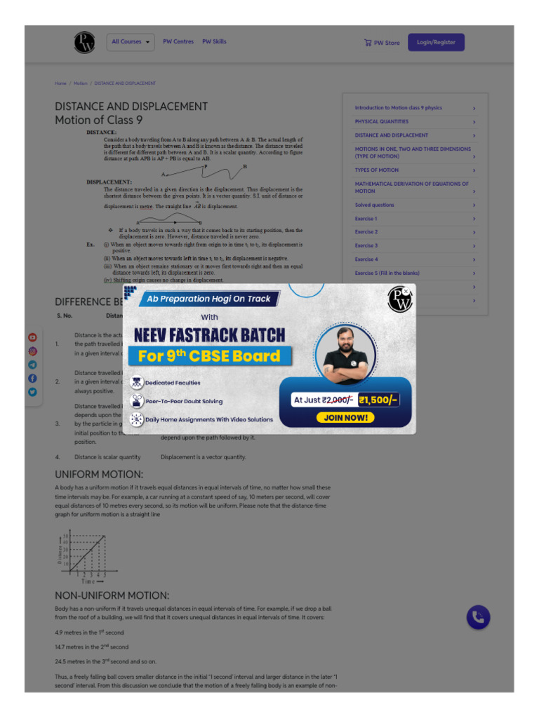 Class 9 Physics: Motion Basics | PDF | Speed | Velocity