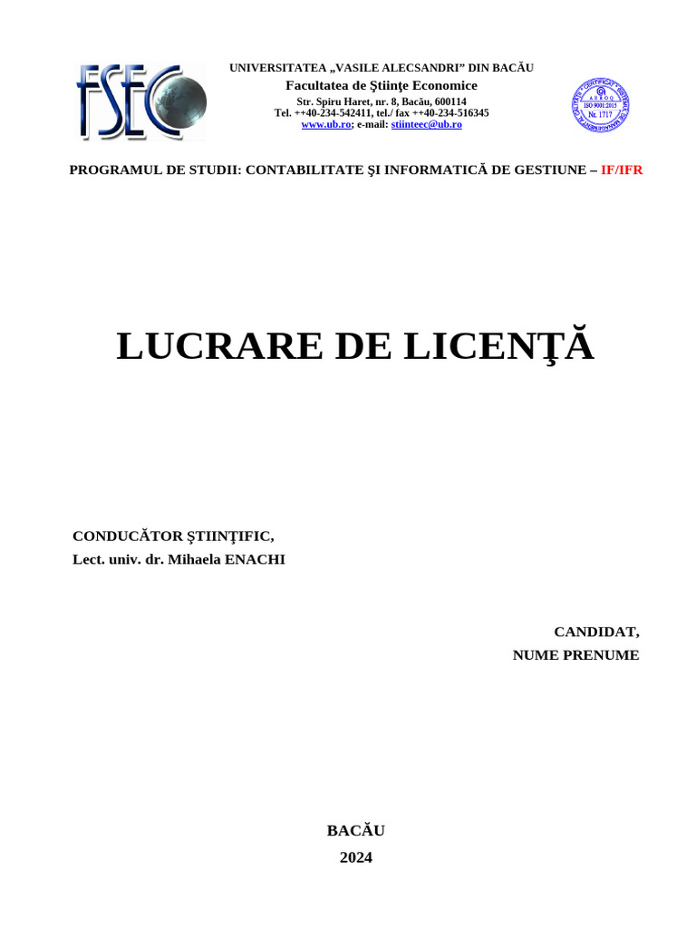 Model coperta lucrare de licenta | PDF