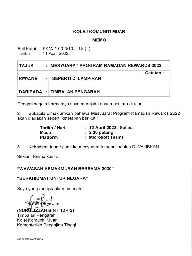 Memo Mesyuarat Program Ramadan Rewards | PDF