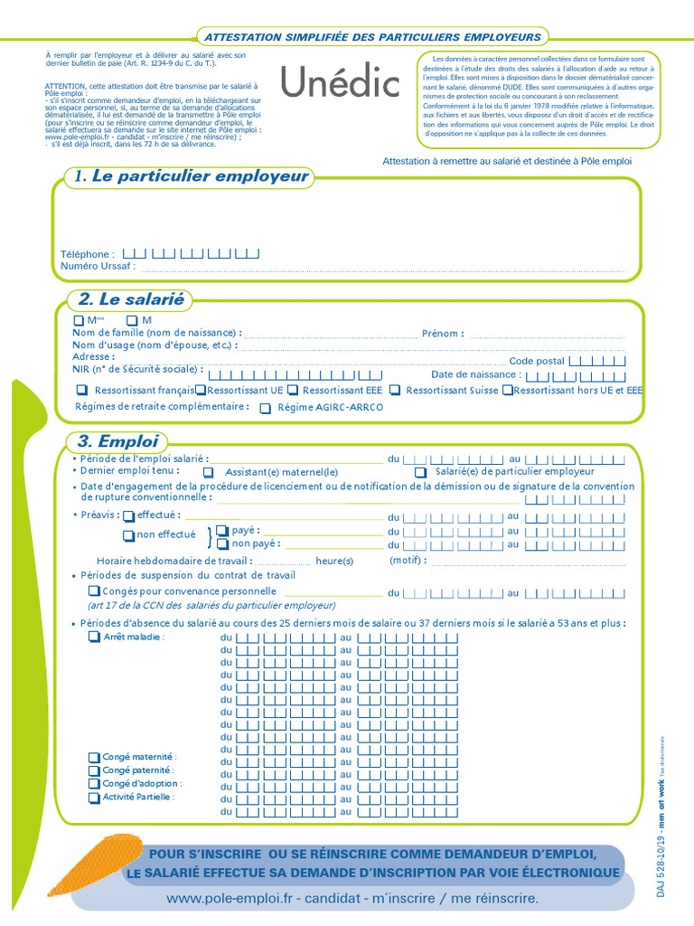 Attestation Pole Emploi Vierge | PDF