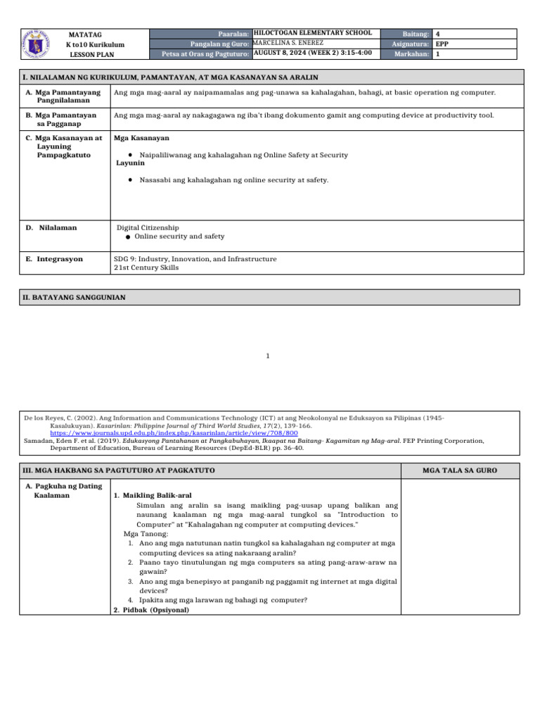 Giya Lesson Plan 2024-2025 Qi Matatag | PDF