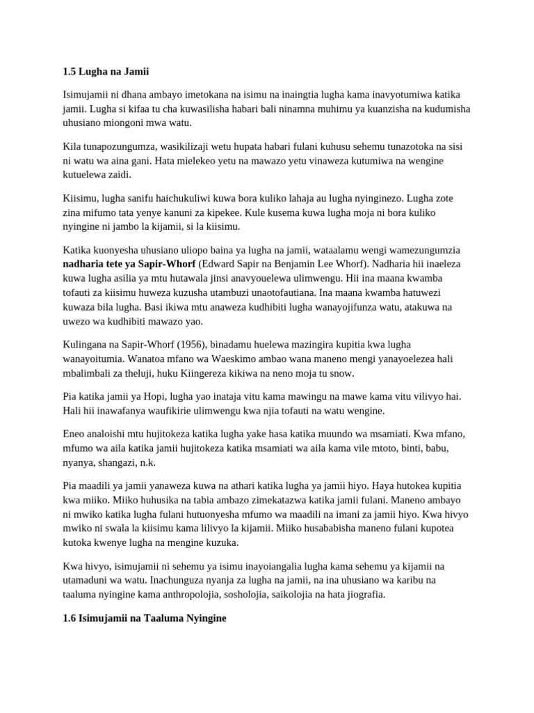 Uhusiano wa Isimu Jamii na Utamaduni | PDF | Philology | Language Arts ...
