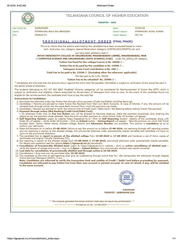 Allotment Order FINAL | PDF