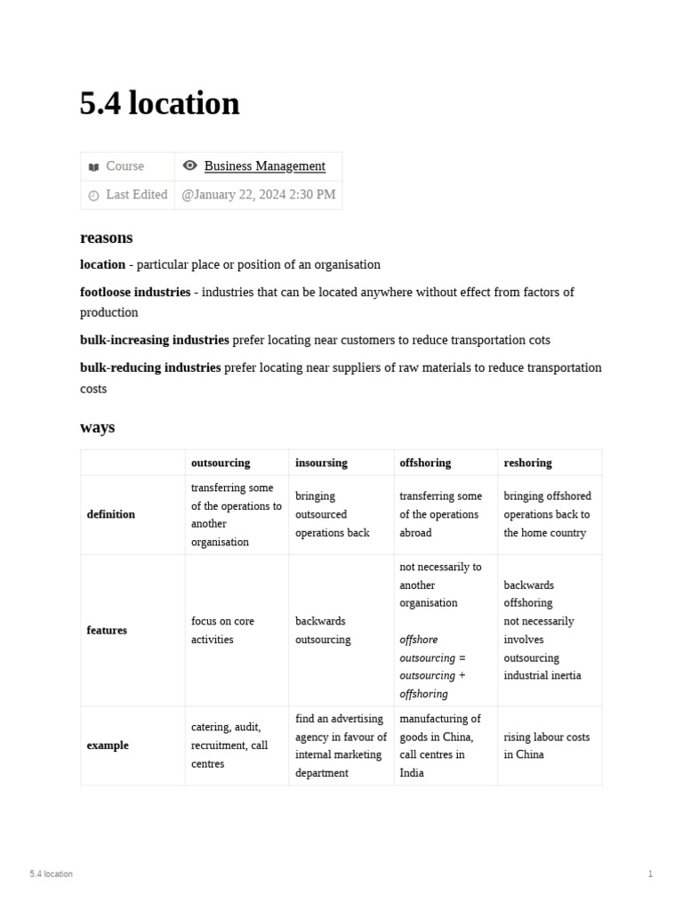 Ib BM SL Notes 5.4 Location | PDF