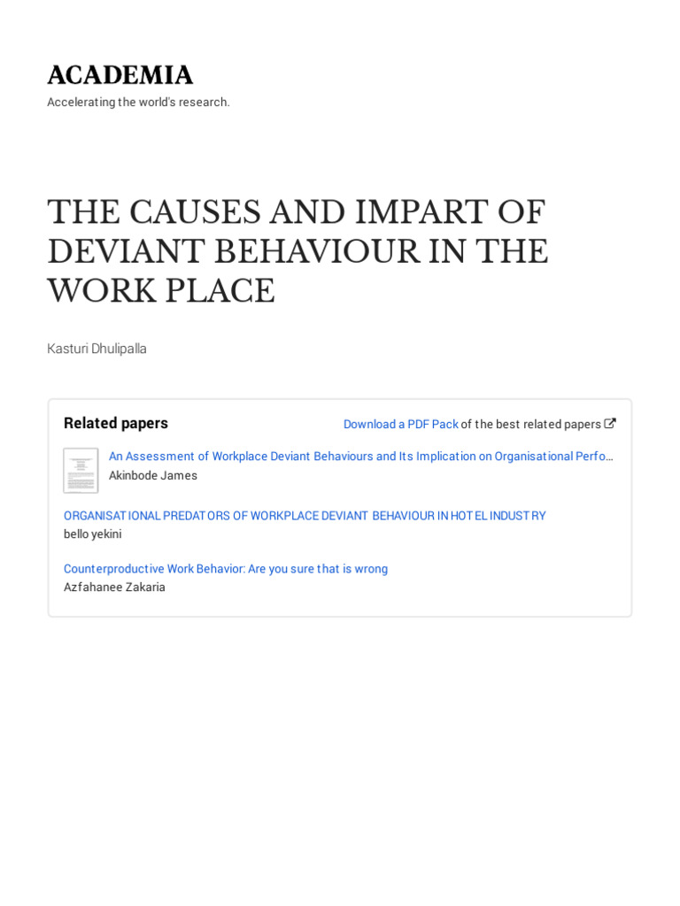 The Causes and Impart of Deviant Behaviour in The Work Place | PDF