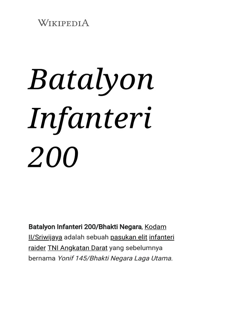 Batalyon Infanteri 200 - Wikipedia Bahasa Indonesia, Ensiklopedia Bebas | PDF