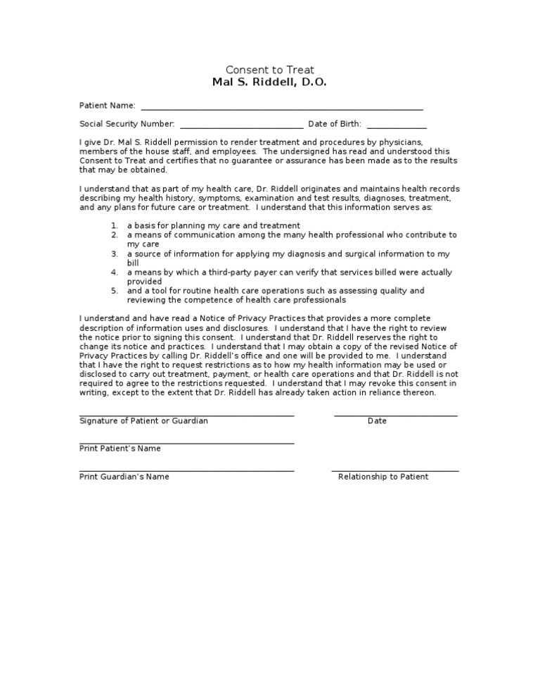 Patient Consent to Treatment Form | PDF | Self-Improvement | Lifestyle
