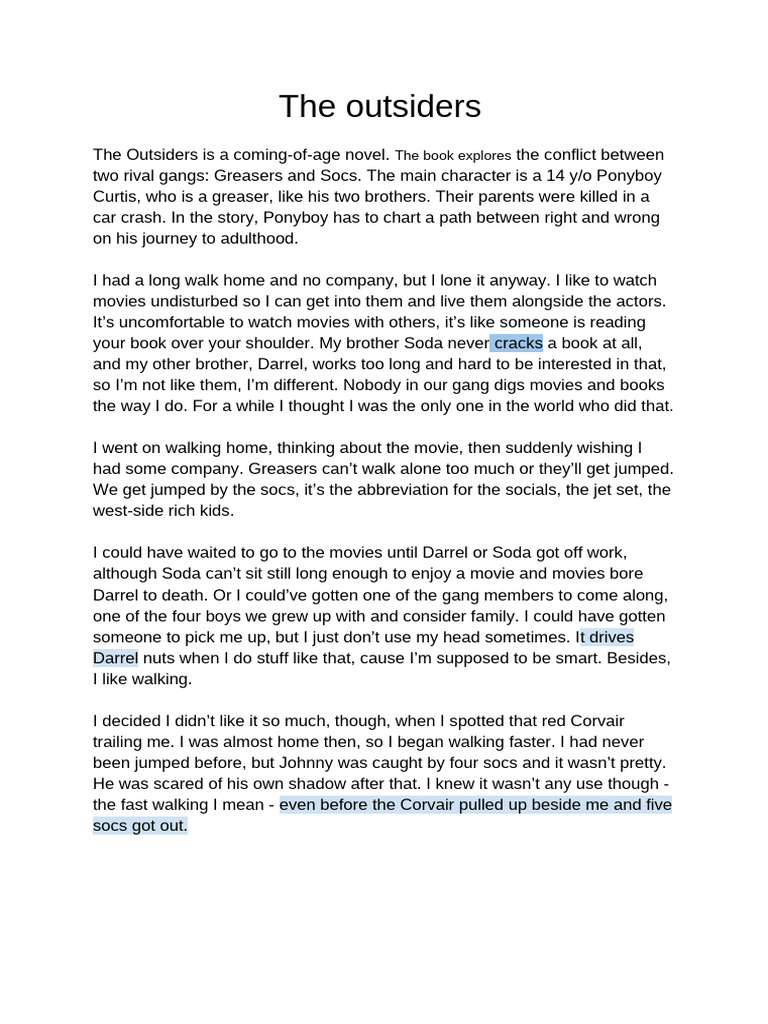 The Outsiders | PDF | Mystery, Thriller & Crime Fiction