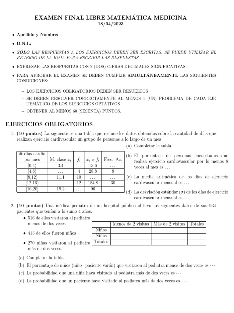 Examen Final Medicina 18 Abril 2023 | PDF