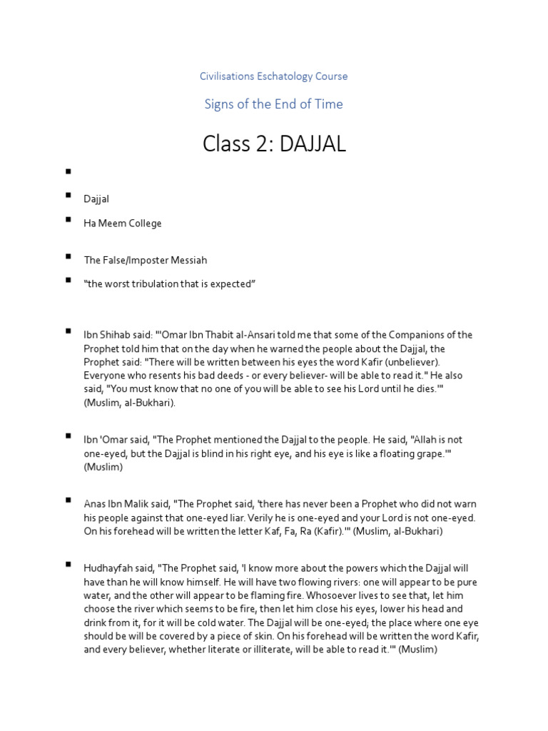 Class 2 Handouts Dajjal | PDF