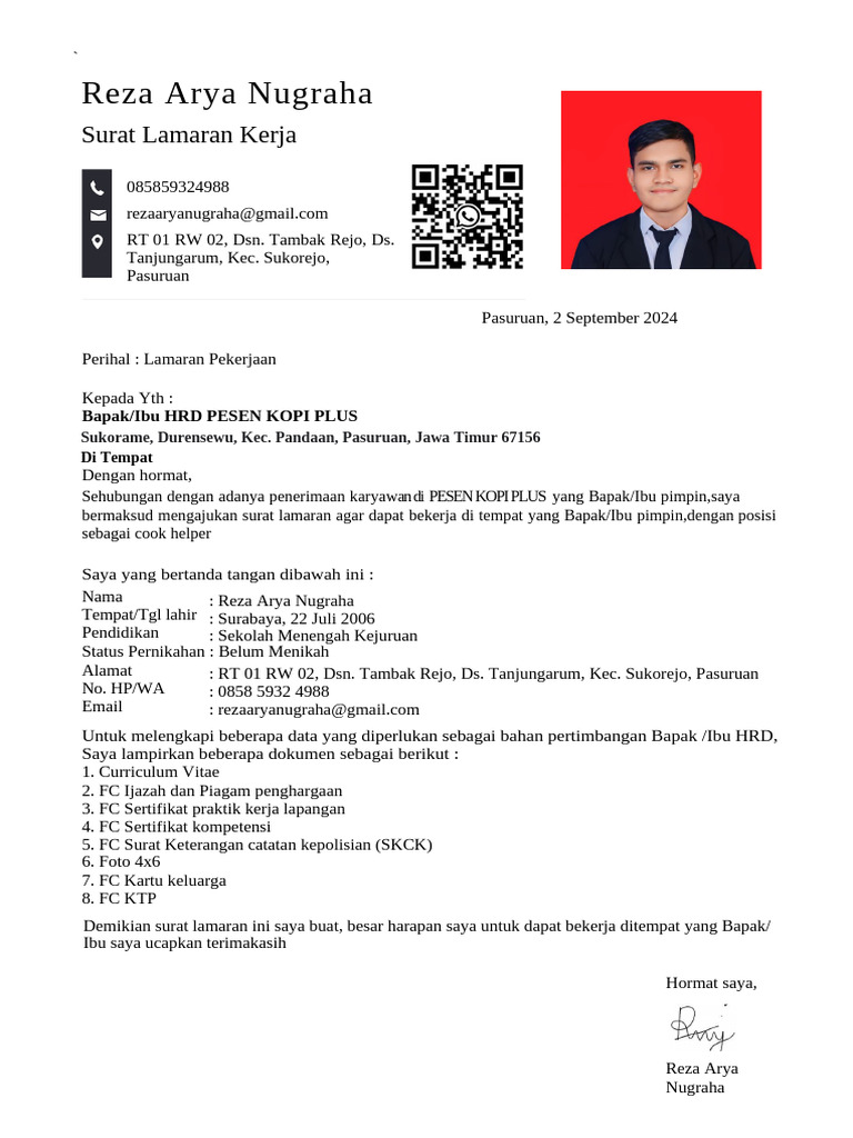 Reza Arya N - Cook Helper | PDF