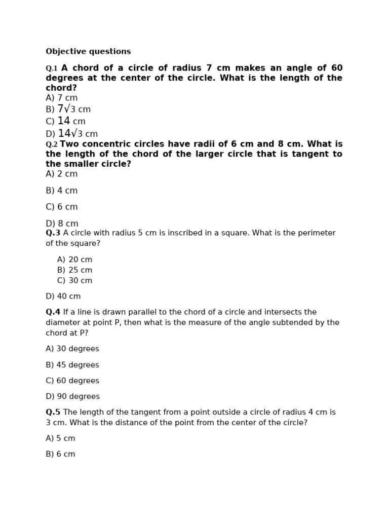 Circles Question Bank | PDF