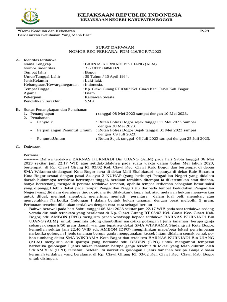 (SURAT DAKWAAN) P29 Barnas 114 112.fix | PDF