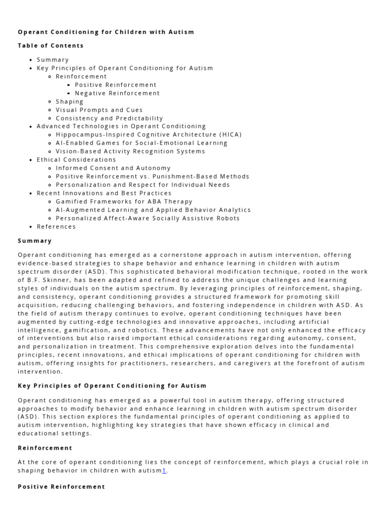 Operant Conditioning For Children With Autism | PDF