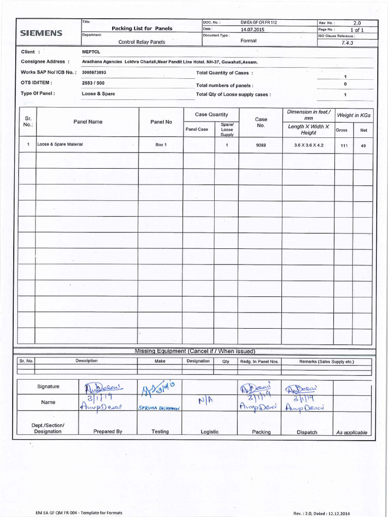 Lot 2 Packing List Loose Items Copy 2 | PDF