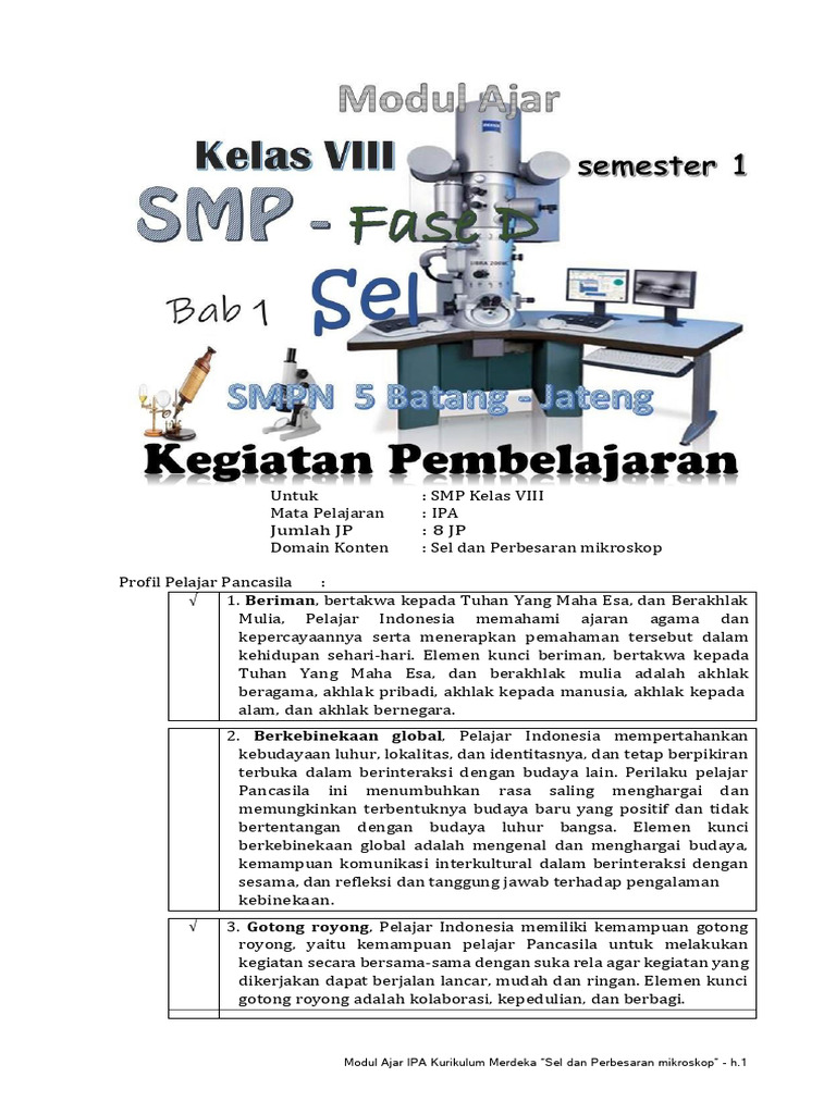 Modul Ajar Sel Dan Perbesaran Mikroskop | PDF | Pengembangan Diri | Sains & Matematika