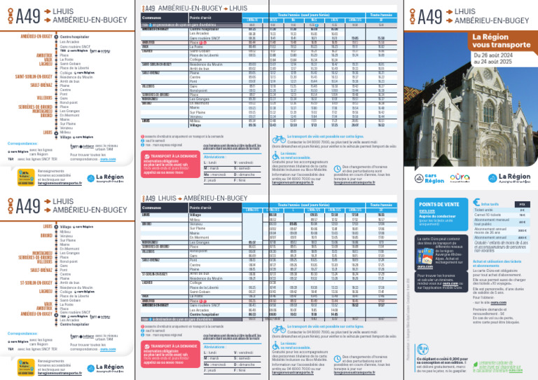 Ligne A49 Horaires 2024 2025 Lhuis Amberieu en Bugey Cars Region Ain | PDF