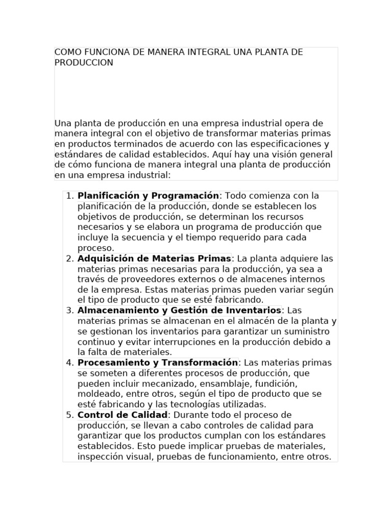 Como Funciona de Manera Integral Una Planta de Produccion | PDF