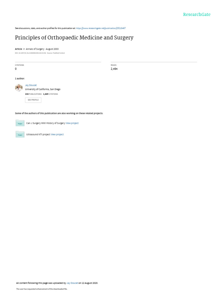 Principles of Orthopaedic Medicine and Surgery | PDF | Interventional ...