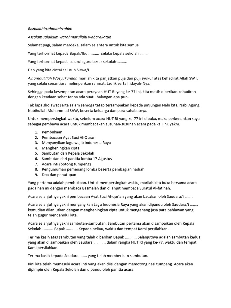 PDF Contoh Teks MC Lomba 17 Agustus Di Sekolah | PDF