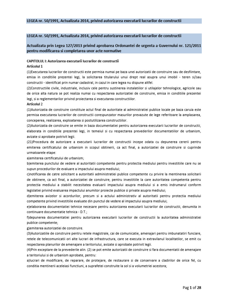 LEGEA NR 50 - Actualizata 2014 | PDF