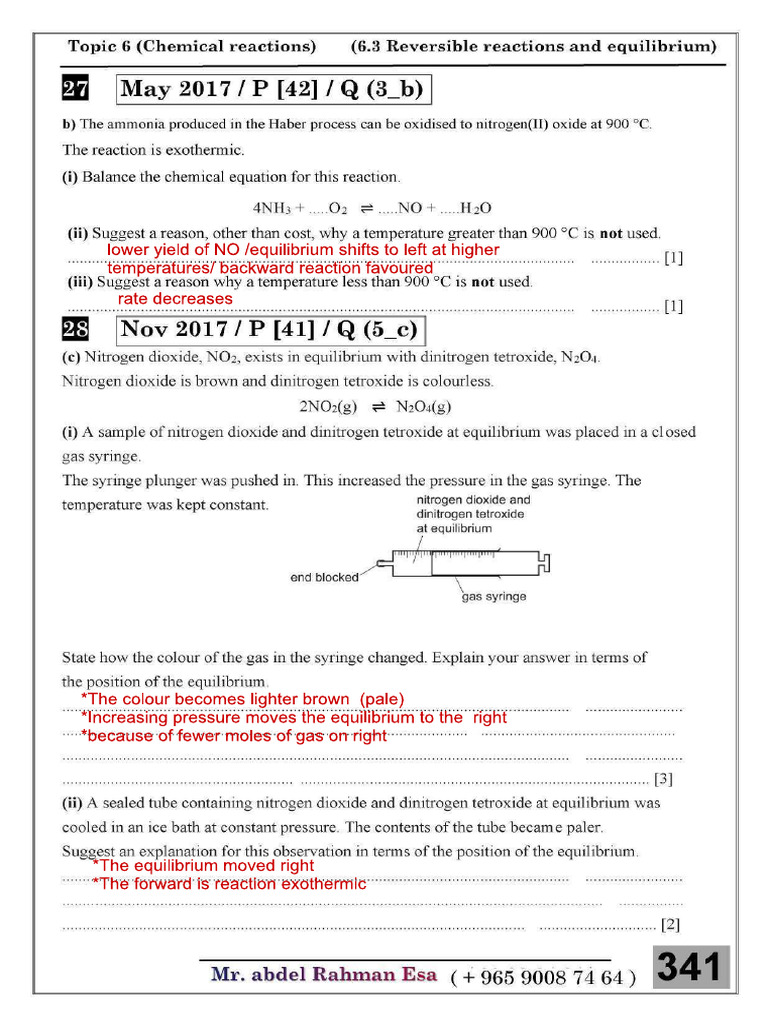 Reversible Reactions Answer Guide | PDF
